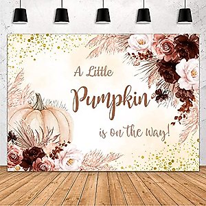 MEHOFOND 7x5ft Pumpkin Baby Shower Backdrop for Girl Fall Boho Baby Shower Party Decorations Little Pumpkin is on The Way Banner Thanksgiving Baby Shower Background Photo Booth Studio