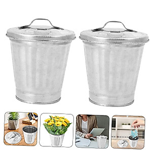 Gadpiparty Indoor Planters 2pcs Mini Desktop Trash Can with Lid Small Garbage Bin Can Tiny Metal Rubbish Bin Multipurpose Storage Buckets Garbage Containers for Home Office Outdoor Planters