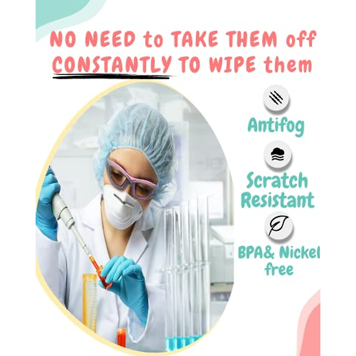 Pink Safety Glasses For Women - Lab Safety Glasses, Cute Dental Assistant Glasses, Anti Fog Nursing Goggles, Eye Protection glasses, Medical Goggles - Lentes De Seguridad Para Trabajar Para Mujer