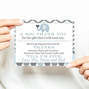 Paper Clever Party Blue Elephant Baby Shower Thank You Cards with Envelopes Blank Notes Prefilled Message Boys Personalize for Registry Gifts Cute Jungle Animal Set 4x6, 15 Pack Printed