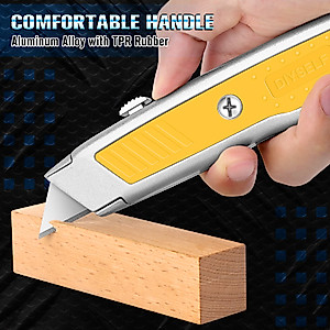 DIYSELF 4 Pack Box Cutter Retractable, Heavy Duty Box Knife with 10 Extra Utility Blades, Comfortable Utility Knife Retractable for Work, Razor Knife, Sharp Box Cutters for Cardboard, Package Opener