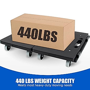 Baxeo Furniture Dolly, Moving Dolly Cart Furniture Mover, Interlocking Small Flat Dollies with 4 Wheels, 440 Lbs Capacity, 2 Pack, Black (16.3 x11 inch Each Count)