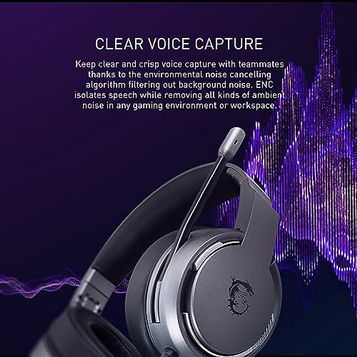 MSI IMMERSE GH40 ENC AM - Active ENC with Environment Noise canceling, Virtual 7.1 Surround,Light Weight & Self-Adjusting Headband