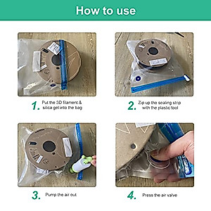 AJOYIB 3D Printer Filament Moisture Proof Storage Bag & Hand Exhaust Pump Reusable Vacuum Sealed Bags 10 x Compression Dryer Bags, 10 x Silica Gel Desiccant