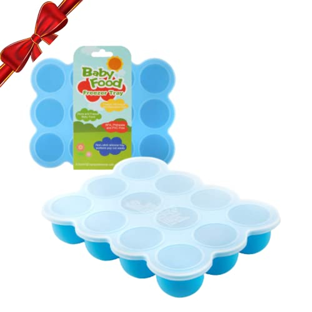Samuelworld Baby Food Storage Container, 12 Portions x 2.5oz - BPA Free Silicone Freezer Tray with Clip-On Lid for Breast Milk Storage, Homemade Baby Food, Vegetable & Fruit Purees - Blue