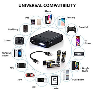 Success4Sport Portable AA Battery Travel Charger Works for GoPro Hero6 and Emergency Re-Charger with LED Light! (Takes 4 AA Batteries,USB-C) [Black]