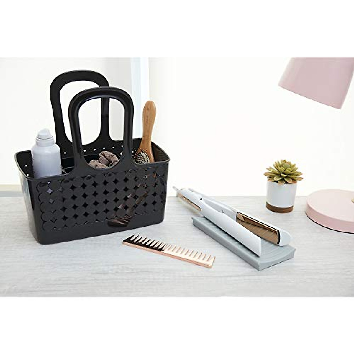 iDesign Plastic Portable Bath & Shower Caddy Tote The Orbz Collection, 11.75” x 6” x 12”, Black