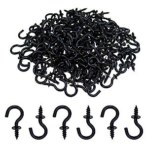 Mini Ceiling Screw Hooks, 200 Pieces 1/2 Inch Cup Hooks Screw-in Hooks for Hanging Plants Mug Arts Decorations, Black