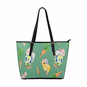 InterestPrint Easter Chicks and Rabbit Colorful Tote Bags Women's Leather Handbags Ladies Shoulder Bag