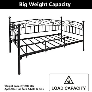 mikibama Black Twin Metal Daybed Victorian Day Bed Frame Elegant Arched Daybeds with Slats Space Saving Guest Bed for Living Room Apartment and Small Space