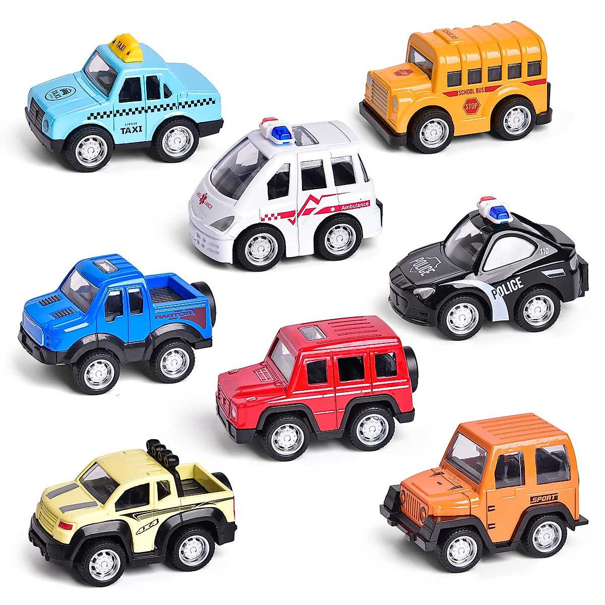 FUN LITTLE TOYS 1:48 Die Cast Metal Toy Cars for Toddles, Pull Back Cars Toys for 1 Year Old Boy, 2 Year Old Boy Birthday Gift, Wind Up Cars Toddler Toys Age 1-2, 8PCS