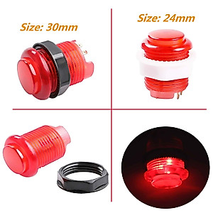 Hikig 1 Player DIY Arcade Cabinet Parts Kit, 10x LED Arcade Buttons + 1x 5PIN Joystick + 1x Zero Delay USB Encoder for Mame Jamma PC Games & Raspberry Pi, Red Kit