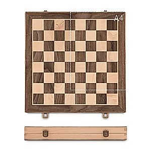 THPT Foldable Walnut Chess Set Magnetic Board Game Set with Storage Slot Suitable for Beginners Children and Adults 15 Inches Board Games