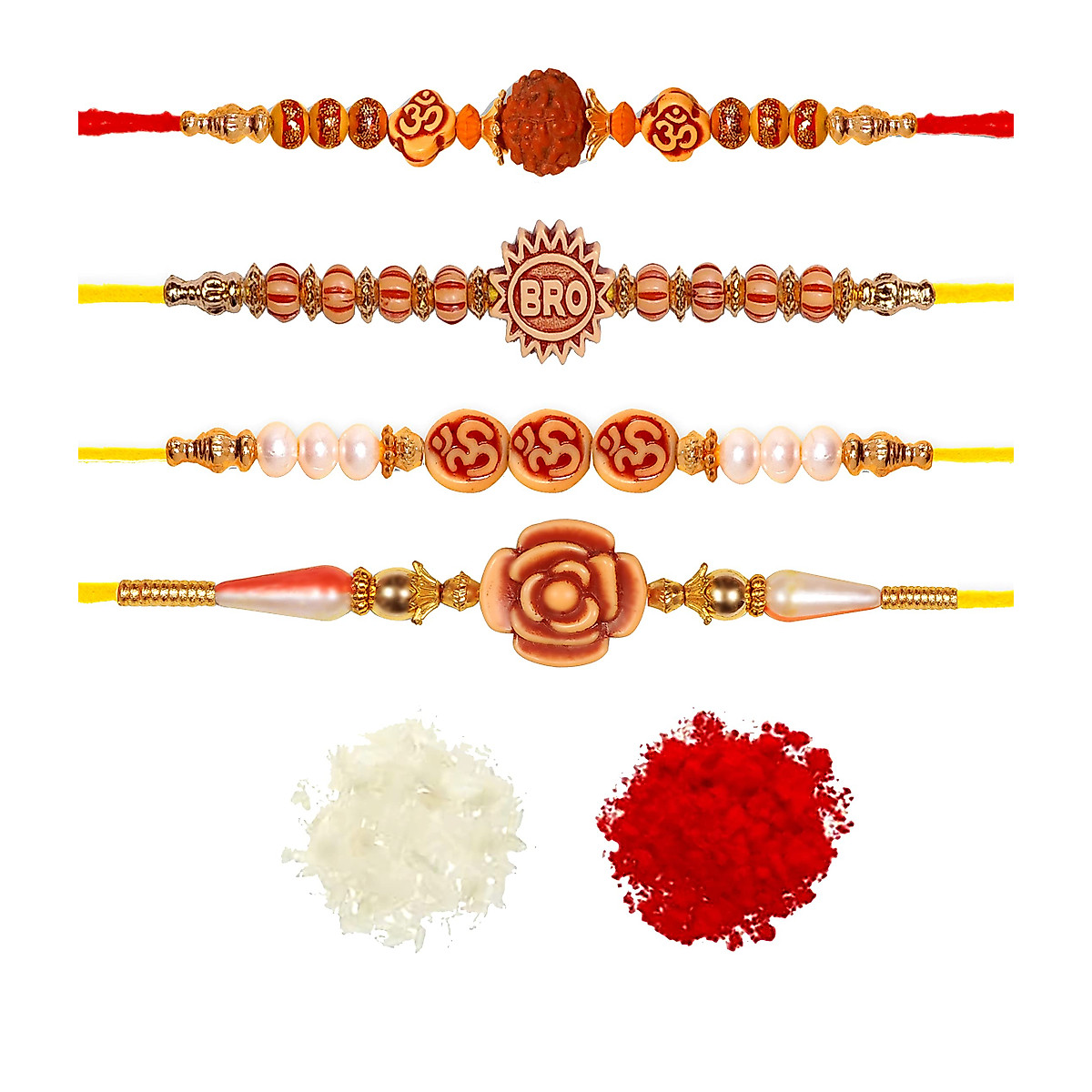 Indian Crafts Multicolor Rakhi Set of 4 PC Combo Dora Rakhi for Bhaiya & Bhabhi Cotton Thread Bracelets Rakhi Gifts for Brother