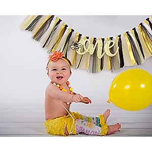 Bee Theme High Chair Banner - Baby First Birthday Party Banner - Smash Cake Photo Prop - 1st Birthday Photo Backdrop (Bee)