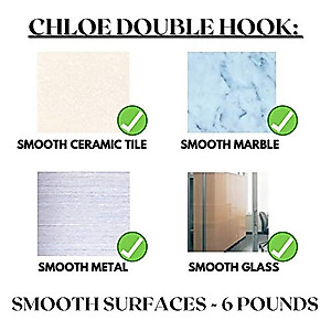 Emma Rose Home Chloe Double Hook, Heavy Duty Wall Hook Without Nails Waterproof Aluminum Hooks for Hanging Bathroom Kitchen Office-2 Pack Wall Hook (White)