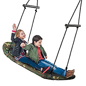 Costzon Saucer Tree Swing, Hanging Platform Surfing Tree Swing w/Soft Padded Edge, Adjustable Height, Surfing Swing w/Handles, for Kids Adult Indoors Outdoors (Camo Green)