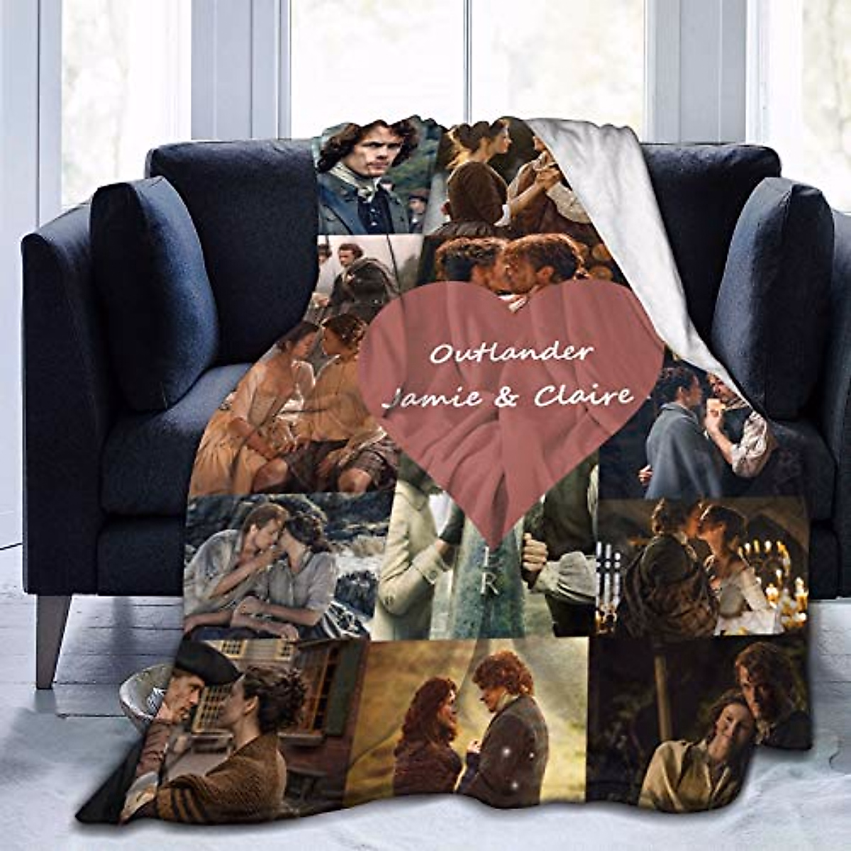Outlander Jamie Claire Love Collage Blanket Soft Flannel Warm Fuzzy Blanket for Couch Office Picnic Travel Best Friend Memorial Birthday Gifts for Kids Adults Throw Blankets 80"x60" Inch