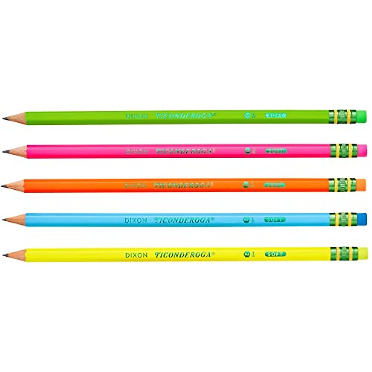 Ticonderoga Wood-Cased Pencils, #2 HB Soft, Pre-Sharpened, Neon, 10 Count (X13810)