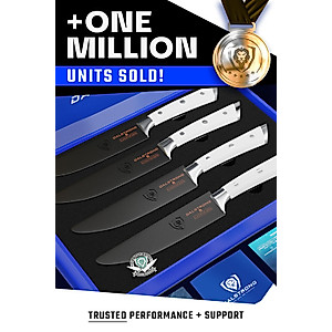 Dalstrong Steak Knife Set - 4-5" Straight Blade Edge - Gladiator Series - Forged German High-Carbon Steel - w/Sheaths - Glacial White ABS Handle - Dinner Set Kitchen Knives
