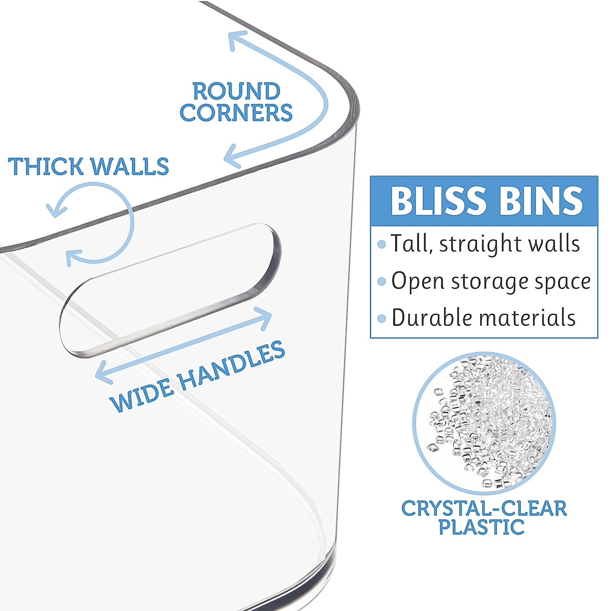 STORi Bliss 10" x 6" Open Compartment Clear Plastic Organizer | Rectangular Makeup and Vanity Storage Bin and Pantry Caddy with Pass-Through Handles | Round Corner Design | Made in USA