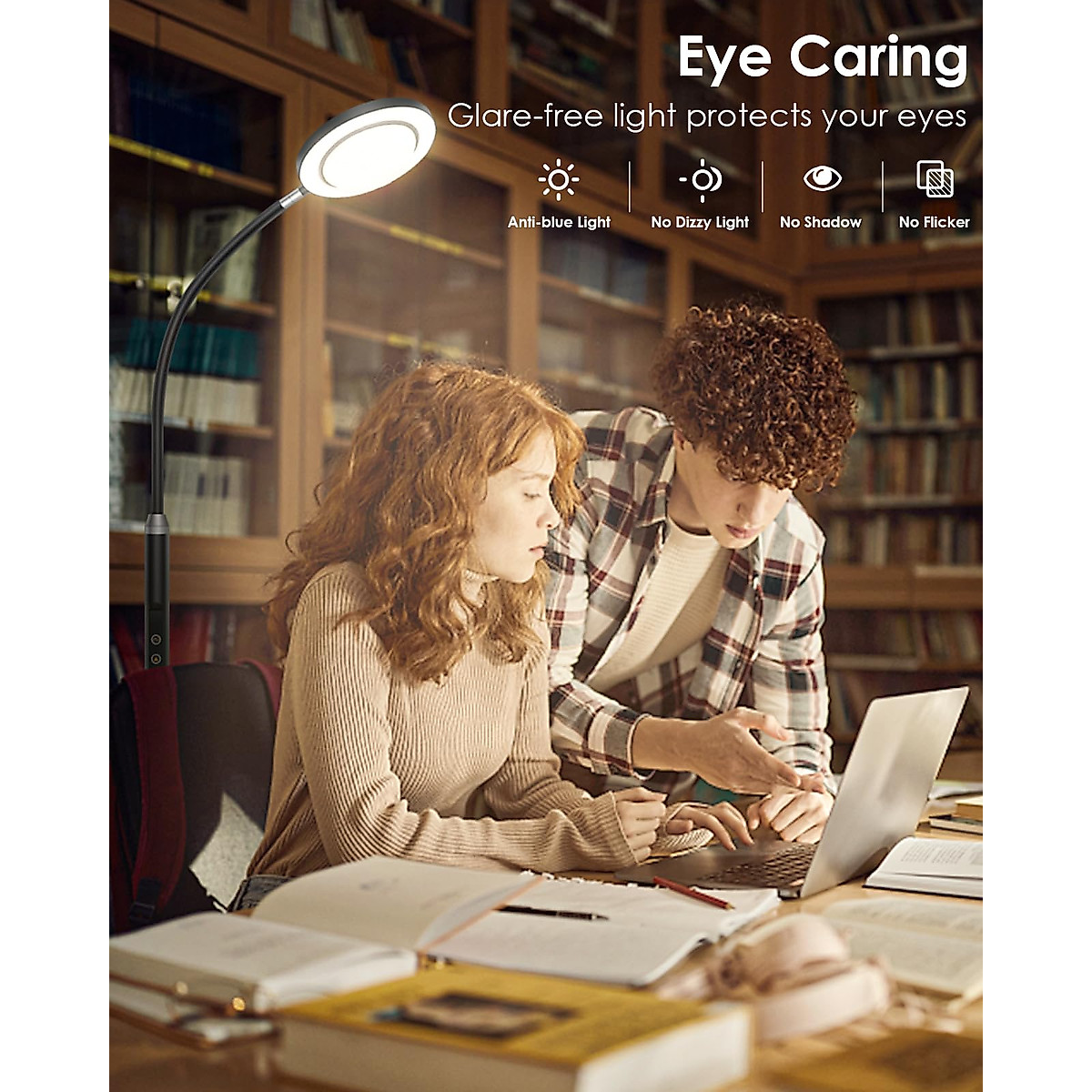 YIKBIK LED Floor Lamp for Bedroom, 24W 2400LM 74 Inch Standing Lamp with 3 Color Temperatures, Modern floor Reading Lamp with Remote & Touch Control, Adjustable gooseneck floor lamp for Office Reading