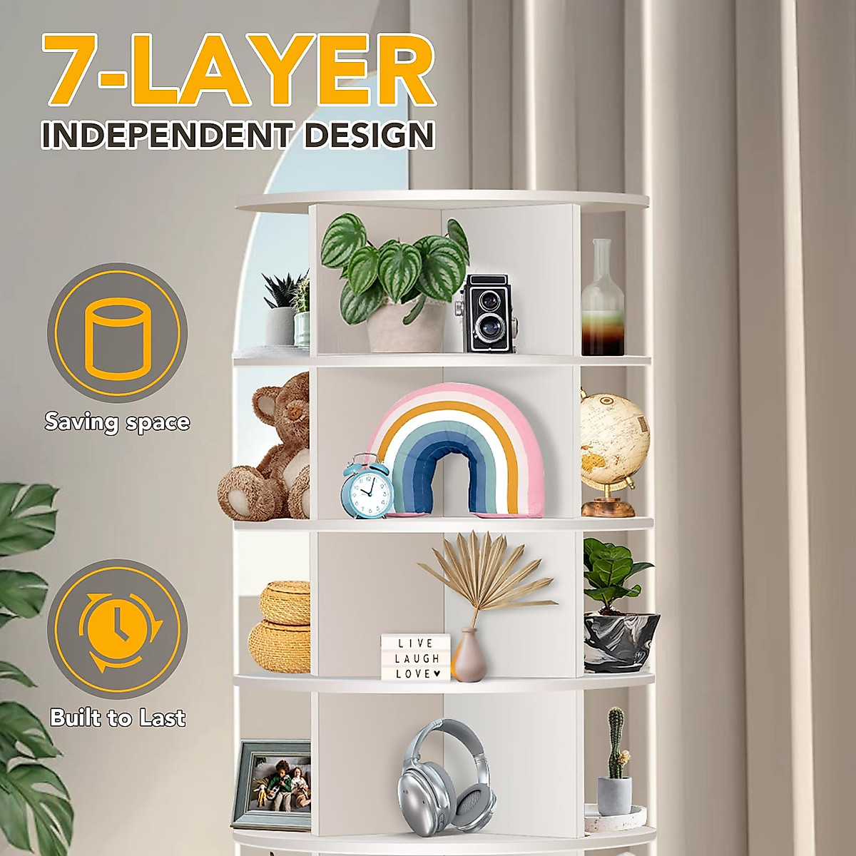 LISGODTO 7 Tier Rotating Shoe Rack, 360° Revolving Free Standing Shoe Organizer, Multifunctional Storage Revolving Shoe Rack Tower, Spinning Shoe Display Lazy Susan (White)