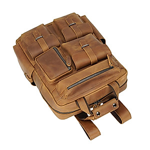 Full Grain Cowhide Leather Multi Pockets 16 Inch Laptop Backpack Travel Bag with YKK Zippers