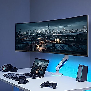 AVLT Single 27”-45” RGB Gaming Monitor Arm Desk Mount Built-in 20 Lighting Modes Touch Button Control Fits Flat/Curved/Ultrawide Monitor Height Swivel Tilt Rotation Adjustable Monitor Stand -White