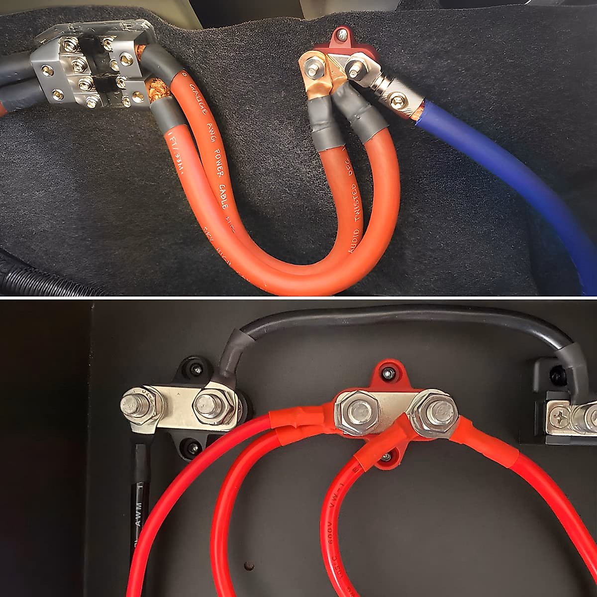 BELOMI 2PCS Battery Junction Block, 5/16" Insulated Power and Ground Battery Junction Post, M8 Dual Studs Power Distribution Block Terminal Post Bus Bar Accessories for Auto Car Marine Boat