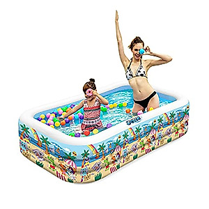 JOYIN Inflatable Kiddie Swimming Pool Full-Size Swim Center Beach Pattern for Seasonal Merriment Outdoor Kids/Family Activity, 120''*72''*22''
