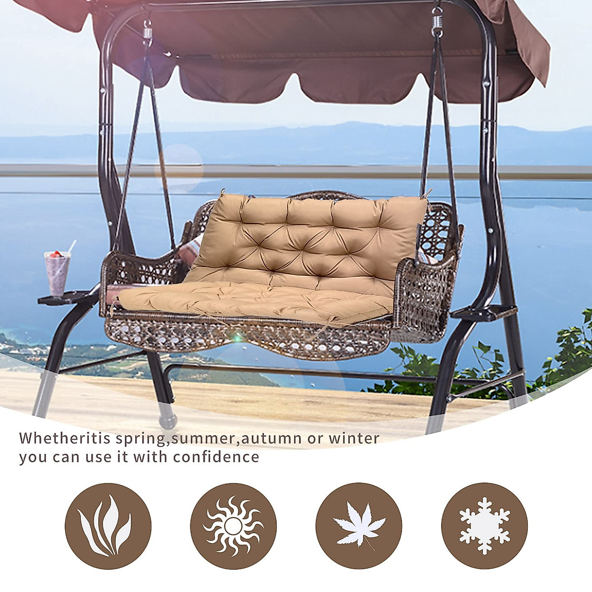 Porch Swing Cushions, Swing Cushions for Outdoor Furniture, Non-slip and Easy-to-Clean Replacement Cushions for Outdoor Swing, Available for 2-3 Persons (48×40,Peacock Blue)