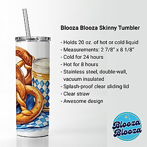Oktoberfest German Pretzels Watercolor Skinny Tumbler 20oz with Straw Insulated Water Bottle Gift