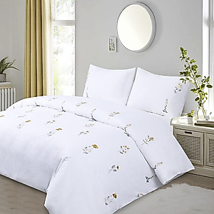 YINFUNG Floral Duvet Cover King Flower White Yellow Wildflower Spring Embroidered Cotton King Garden Green Elegant Botanical Blossom Fresh Sweet French Country Bedding Set 3 Pieces 104x90