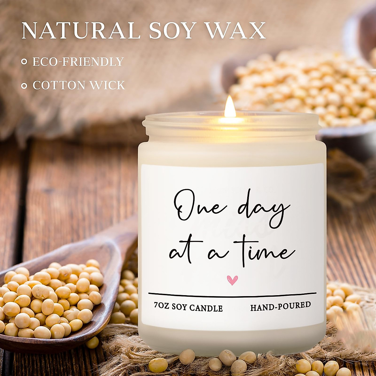 Shqiueos Get Well Gifts for Women Men, Thinking of You Gifts-One Day at A Time Lavender Scented Candle 7Oz, Inspirational Breast Cancer Care Gifts, Encouragement Sympathy Bereavement Christmas Gifts