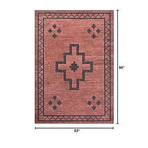 JONATHAN Y WSH118A-5 Korsa Geometric Medallion Machine-Washable Indoor Area -Rug, Bohemian Southwestern Rustic Easy -Cleaning,Bedroom,Kitchen,Living Room,Non Shedding, Brown/Navy, 5 X 8