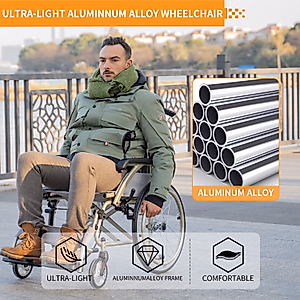 HomyKing Ultra Lightweight Wheelchair, Foldable Transport Wheelchairs for Adults with Swing-Away Footrest