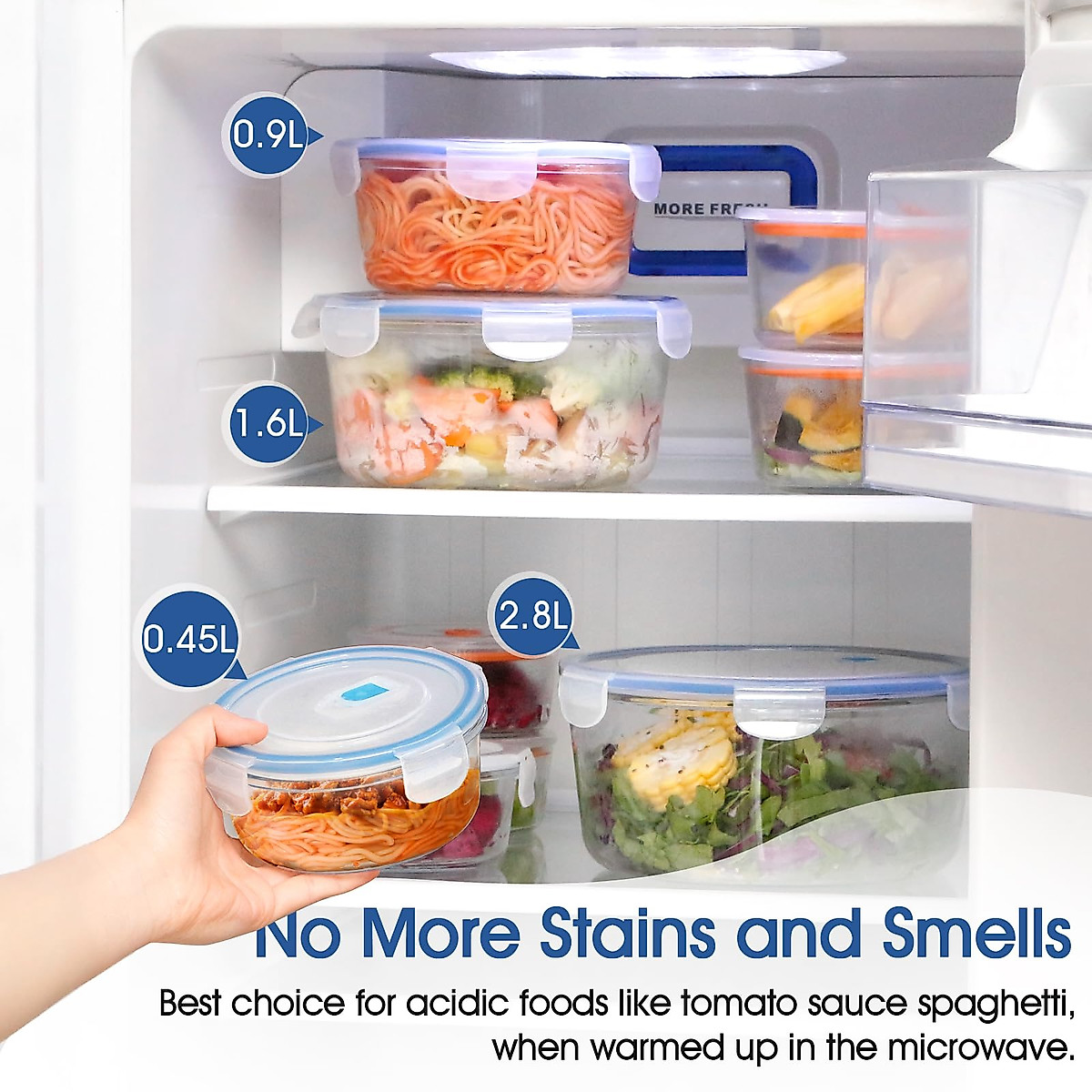 NUTRIUPS 1.6L Glass Food Storage Containers Set, Round Meal Prep Containers, Glass Bowls With Lid