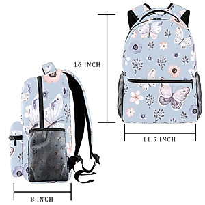 Niaocpwy Aesthetic Flying Butterflies and Flowers School Backpack Medium Size, Travel Bag for Women Men Teens Girls Boys
