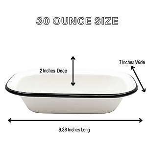 Tablecraft Enamelware Collection Black Rim Solid White Enamel Rectangular Bread Baking Pan, Farmhouse, Home Kitchen & Restaurant Use Porcelain Over Steel, Vintage, Boho, Retro, 9.5x7x2 Deep