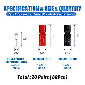 Glarks 20 Pair 30AMP Quick Disconnect Power Terminals Connectors, Red Black Quick Connect Battery Connector Modular Power Connectors Set