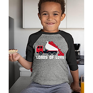 Truck with Hearts Loads of Love Boys Valentines Day Shirt Dabbing Heart Valentine's Toddler Kids Raglan 3/4 Sleeve T-Shirt 5T Dark Gray