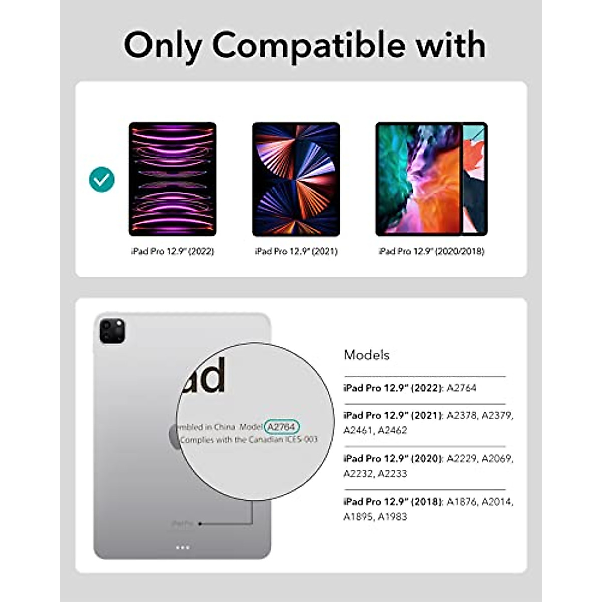 ESR iPad Keyboard Case for iPad Pro 12.9 inch (3rd, 4th, 5th, 6th Generation), Easy-Set Floating Cantilever Stand, Precision Multi-Touch Trackpad, Multi-Color Backlit Keys, Magic Keyboard, Black