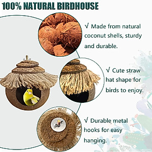 Tfwadmx Natural Coconut Fiber Hanging Birdhouse for Cage, Bird Shell Breeding Nest for Parrot, Parakeet, Lovebird, Finch, Canary, Small Animals House, Bird Hideout with Coconut Twine Decoration