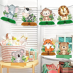10 Pcs Baby Jungle Animals Honeycomb Centerpieces Safari Baby Shower Decoration Sage Green Themed Party Supplies for Boys Kids Baby Shower Nursery Wild Forest Theme Birthday Party Decor