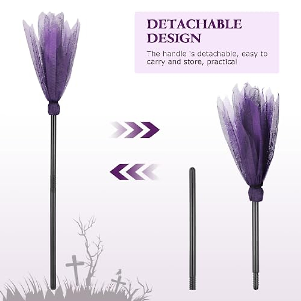 Veemoon Halloween Witch Flying Broom Mesh Tulle Removable Handle Witch Broom Masquerade Show Dress Up Wonder Broom Witch Broom for Halloween Cosplay Party (Random Colour)