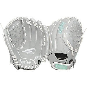 Rawlings Sure Catch Series Fastpitch Softball Glove, Teal/Grey/White, Right Hand Throw, 11 inch (SCSB110M-6/0 11 BSK/NFC)