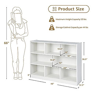 GOFLAME 8 Cube Storage Shelf Organizer, 3-Tier Wooden Open Bookshelf, Cabinet Table, Freestanding Book Storage Shelves with Compartments for Living Room (White)