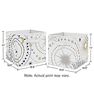 Sweet Jojo Designs Star and Moon Foldable Fabric Storage Cube Bins Boxes Organizer Toys Kids Baby Childrens - Set of 2 - Navy Blue, Gold, and Grey Celestial Sky Stars Gender Neutral Unisex