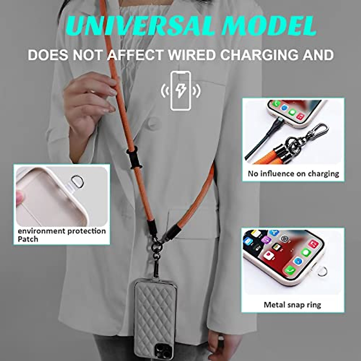 Cell Phone Lanyard, Universal Phone Crossbody Lanyards for Around The Neck, Necklace Lanyard & Wrist Strap with Phone Patch×2, Nylon Shoulder Phone Strap for Women Men